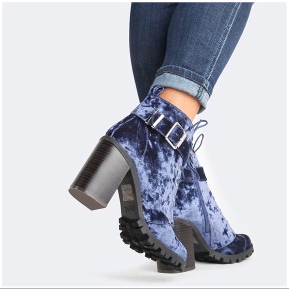 Shoes | New Crushed Velvet Blue Lace Up Hiking Boots | Poshmark